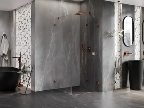Mexen Lunar-F, sklápěcí sprchový kout pravý 90 x 90 cm, 8mm čiré sklo, růžové zlato 836-090-090-60-00-P