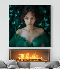Obraz na plátně - Emeraldová dívka s motýly FeelHappy.cz Velikost obrazu: 100 x 100 cm