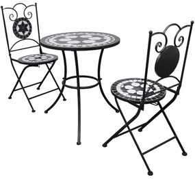 3dílný bistro set mozaikový keramický černý a bílý 271772