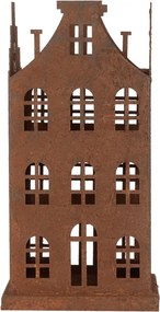 2ks rezavá dekorace / svícen domek Brocante rust - 14*14*27 / 11*11*23 cm