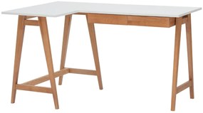 OnaDnes -20% Bílý lakovaný rohový pracovní stůl RAGABA LUKA 135 x 85 cm s dubovou podnoží, levý