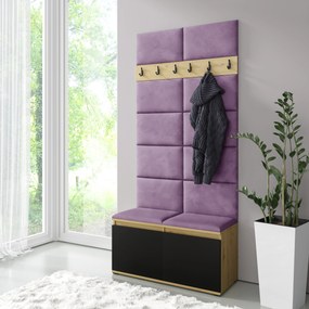 Eka Předsíňová stěna s čalouněnými panely Trinity 1 - Dub Artisan s černou / Fialová 2311
