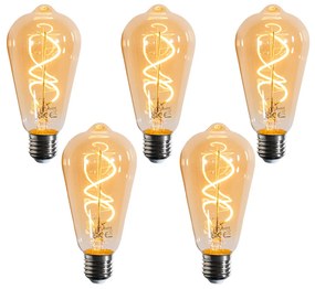 Sada 5 stmívatelných LED žárovek E27 se spirálovým vláknem ST64 zlaté 4W 270LM 2100K