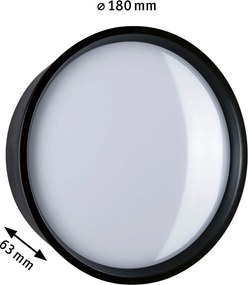 P 94696 LED venkovní nástěnné svítidlo Platomo IP44 kruhové 180mm 3000K 14,5W 230V černá umělá hmota - PAULMANN