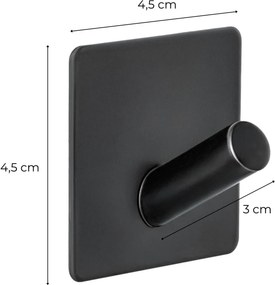 Erga Midi, samolepící háčky na ručníky bez vrtání, 4 ks, 4,5 × 4,5 cm, černá matná, ERG-YKA-CH.MIDI4-BLK