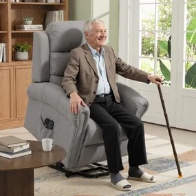 HOMCOM Masážní křeslo s asistencí při vstávání, relaxační křeslo, vibrační hlavy, s polohovací funkcí, vzhled lnu, světle šedá