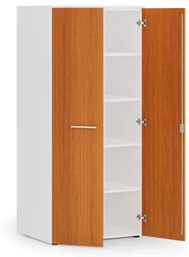 Kancelářská policová skříň PRIMO WHITE s dveřmi, 1781 x 800 x 600 mm, bílá/třešeň