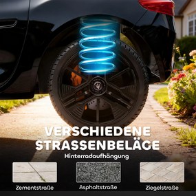 AIYAPLAY Dětské elektroauto Maserati, dvoumístné, 12V napájení z baterie, dálkové ovládání, LED světla, hudební funkce, černé