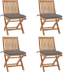 vidaXL Skládací zahradní židle s poduškami 4 ks masivní teak [3072823] Barva: Šedá
