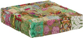 Sedací puf patchwork čtverec ručně vyrobený 50x50x12 cm zelený 246576