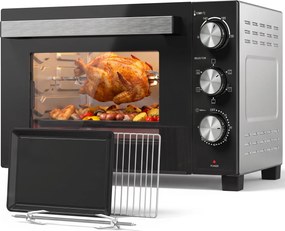 HOMCOM elektrická trouba 1500 W 28 L s regulovatelnou teplotou až do 230 °C, 60 min časovač, rošt, plech na pečení, rukojeť