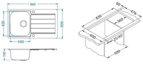 ALVEUS 1144640 - Kuchyňský dřez LINE 86x50 cm matná ocel/satin, bez excentru
