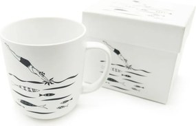 Porcelánový hrnek Plavkyně, bílý, 400 ml – minimalistický, motiv moře, vln a ryb