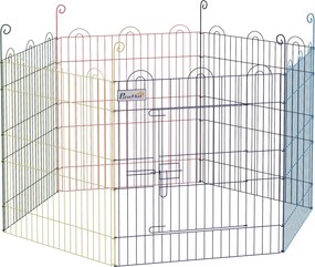 PawHut Ohrada pro štěňata, běžecká dráha pro domácí mazlíčky, 6 kusů 60 cm štěněcí plot, DIY ohrádka, ohrada s dveřmi, kovová, vícebarevná | Aosom