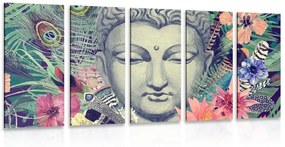 5-dílný obraz Buddha na exotickém pozadí - 100x50 cm
