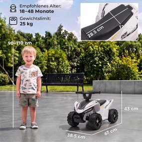 AIYAPLAY Dětské elektrické čtyřkolky 6V, dětská čtyřkolka s lithium-akumulátorem, funkce vpřed, ovládání tlačítkem na řídítkách, 1,5-2 roky, bílá