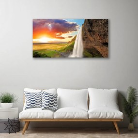 Obraz na plátně Vodopád Slunce Krajina 125x50 cm