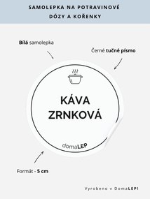 KÁVA ZRNKOVÁ – bílá samolepka na dózu, tučné písmo, 5 cm | DomaLEP