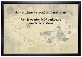 Černý rám na stírací mapy a plakáty 60x90cm se samolepicí deskou