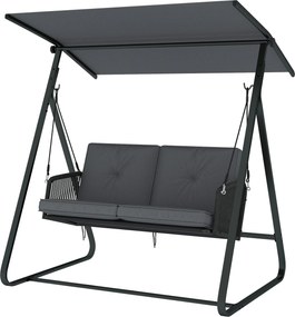 Outsunny ratanová houpačka Hollywood pro 2 osoby s nastavitelnou sluneční stříškou a měkkými polštáři, A‑rám — nosnost 240 kg — 150 x 128 x 168 cm — t