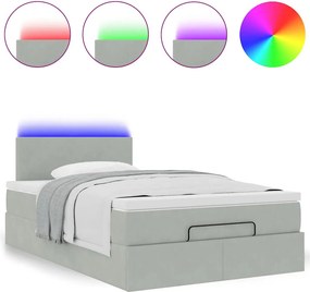 Osmanská postel s matrací &amp; LED světle šedá 120x190cm samet 3312536