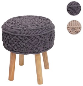 Taburetka J43 80482 - macrame, látka / dřevo, 45 x 41cm - Tmavě šedá