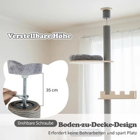 Costway 236-271 cm vysoké stropní škrabadlo s houpací sítí a košem a postelí