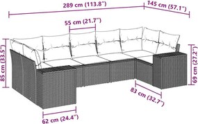 7dílná zahradní sedací souprava a podušky světle šedá polyratan 3255329