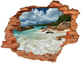 Wallmuralia Díra 3D ve zdi na stěnu Pláš Seychely 90x70 cm