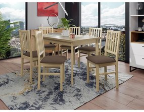 Rozkládací jídelní stůl se 6 židlemi AL15, Barva dřeva: bílá-L, Potah: 26x - Kronos 22