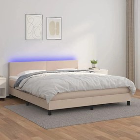 Box Spring Postel Matrace A Led 160X200Cm Umělá Kůže Cappuccino Hladký desi