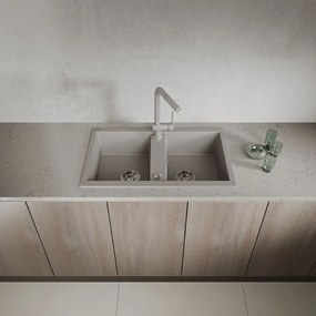 Laveo Barbados, 2-komorový granitový dřez 780x480x185 mm, šedá, LAV-SBB_520T