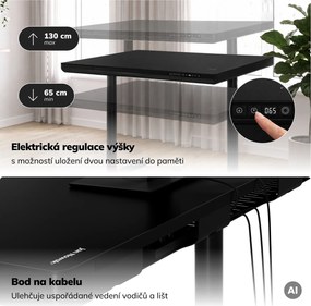 Elektrický psací stůl sit-stand se zásuvkou a bezdrátovou nabíječkou Qi černý, 1400 mm: ELLIS
