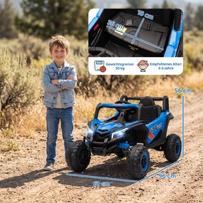 AIYAPLAY 12V elektroauto pro děti, funkce dálkového ovládání, pás, klakson, LED světla, USB port, pro 3-5 let, Modrá