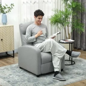 HOMCOM Relaxační křeslo, nastavitelné 135°, vysouvací podnožka, polstrovaná opěradla, lněný/polyester, světle šedá