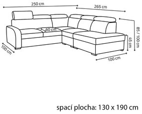 Sedací souprava OSLO L | 250x265 cm | rozkládací + úložný prostor | polohovatelné záhlavníky | VÝBĚR TKANIN