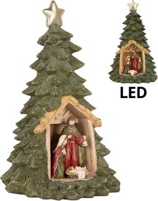 Vánoční dekorace stromek se svatou rodinou a Led - Ø 15*24 cm