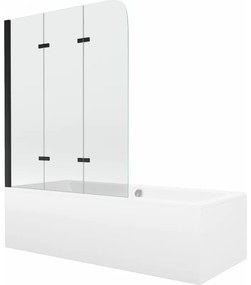 Mexen Cube obdélníková vana 180 x 80 cm s pláštěm a 3-křídlovou zástěnou 120 cm, Průhledné, Černá - 550518080X9012037000