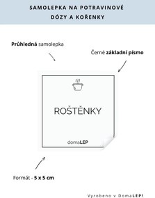 Samolepka na kořenky ROŠTĚNKY průhledná  5 × 5 cm základní písmo