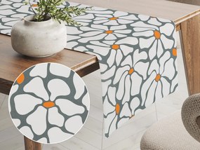 Biante Bavlněný běhoun na stůl Sandra SA-491 Bílé designové květy na šedém 45x160 cm