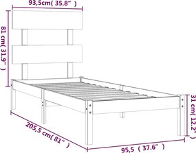 Rám postele bílý masivní dřevo 90 x 200 cm 3104659