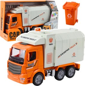 LEAN Toys Popelářské auto městské se světly a zvuky, oranžové