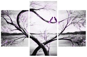 Obraz dvou fialových ptáků na stromě (90x60 cm)