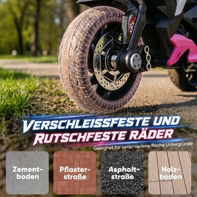 HOMCOM Elektrická dětská motorka, světla a zvuky, 3 km/h, dobíjecí, plast a kov, růžová/bílá