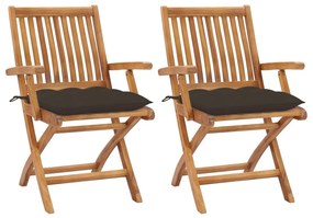 Skládací židle 2 ks s polštáři v barvě taupe, masivní teak 3062429