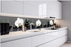 DIMEX | Fototapeta do kuchyně Zen orchidej KI-420-200 | 420 x 60 cm | šedá, černá, bílá