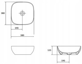 Cersanit Larga, umyvadlo na desku 38x38 cm, bílá matná, K677-015