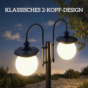 Outsunny Solární lucerna stojací lampa, výška nastavitelná 182 cm, venkovní zahradní lucerna se 2 hlavami, květináč, světelný senzor, vypínač, IP44