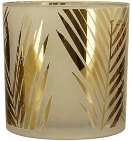 Skleněný svícen "Vitreous" s dekorem zlatých listů  - 10 x 12,5 cm