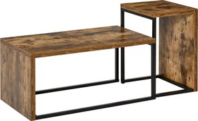 HOMCOM Set 2 Kávových Stolků s Kovovými Nohy v Průmyslovém Stylu pro Obývací Pokoj a Jídelnu 90x48x42 cm a 59x42x36 cm